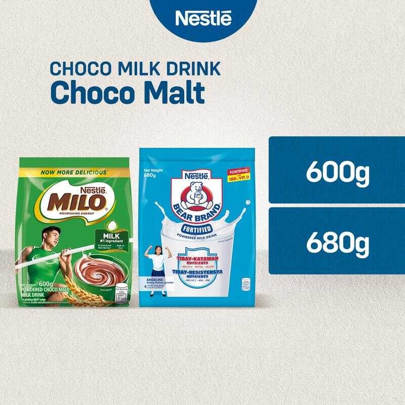 Milo Powdered Choco Malt Milk Drink 600G + Bear Brand Fortified 680G ...