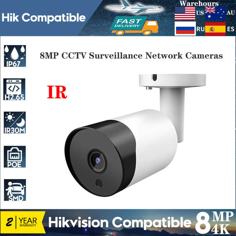 Hikvision Compatible 4K 8Mp Mini Bullet IP Camera Built-In Mic Human ...