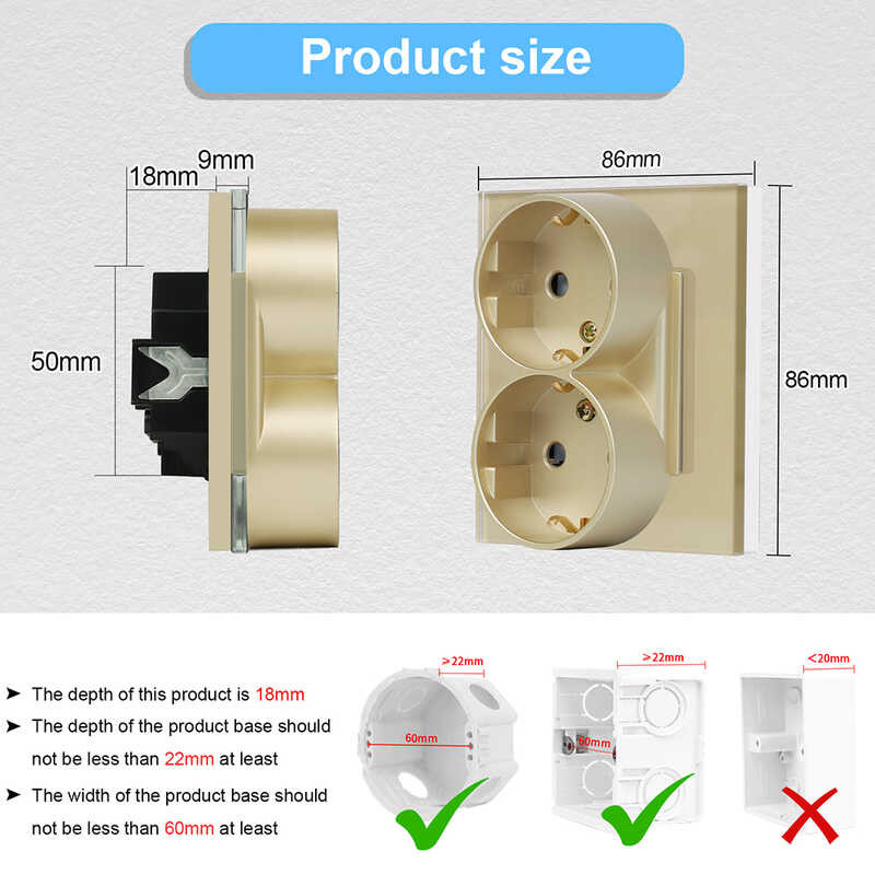 Wall Bingoelec Double Electrical Sockets May Light Touch Switch Gold ...