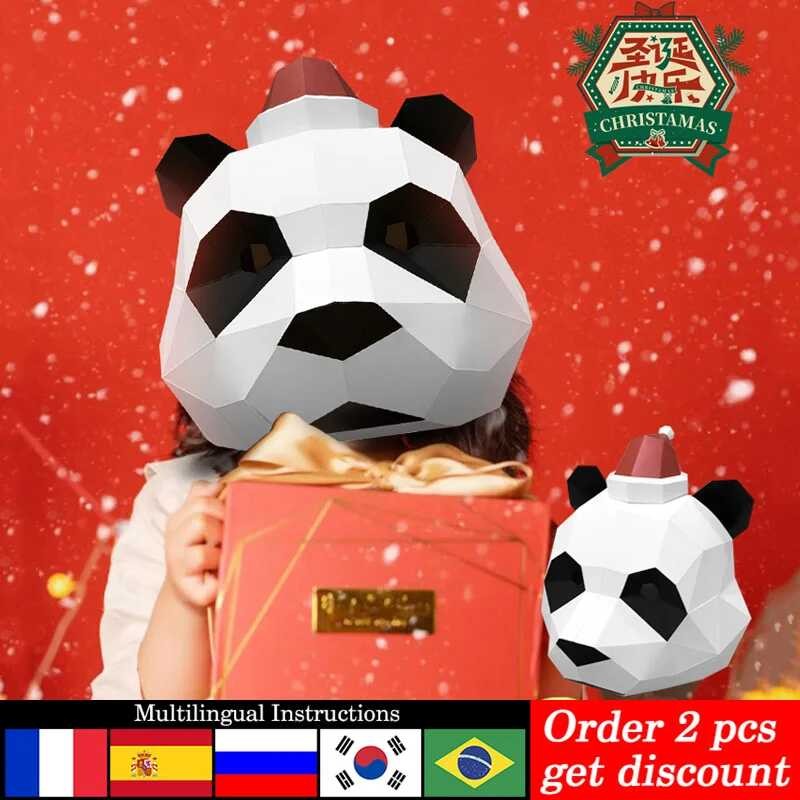 Christmas Panda Paper Model, 3D Papercraft Art, Origami Costume Party ...