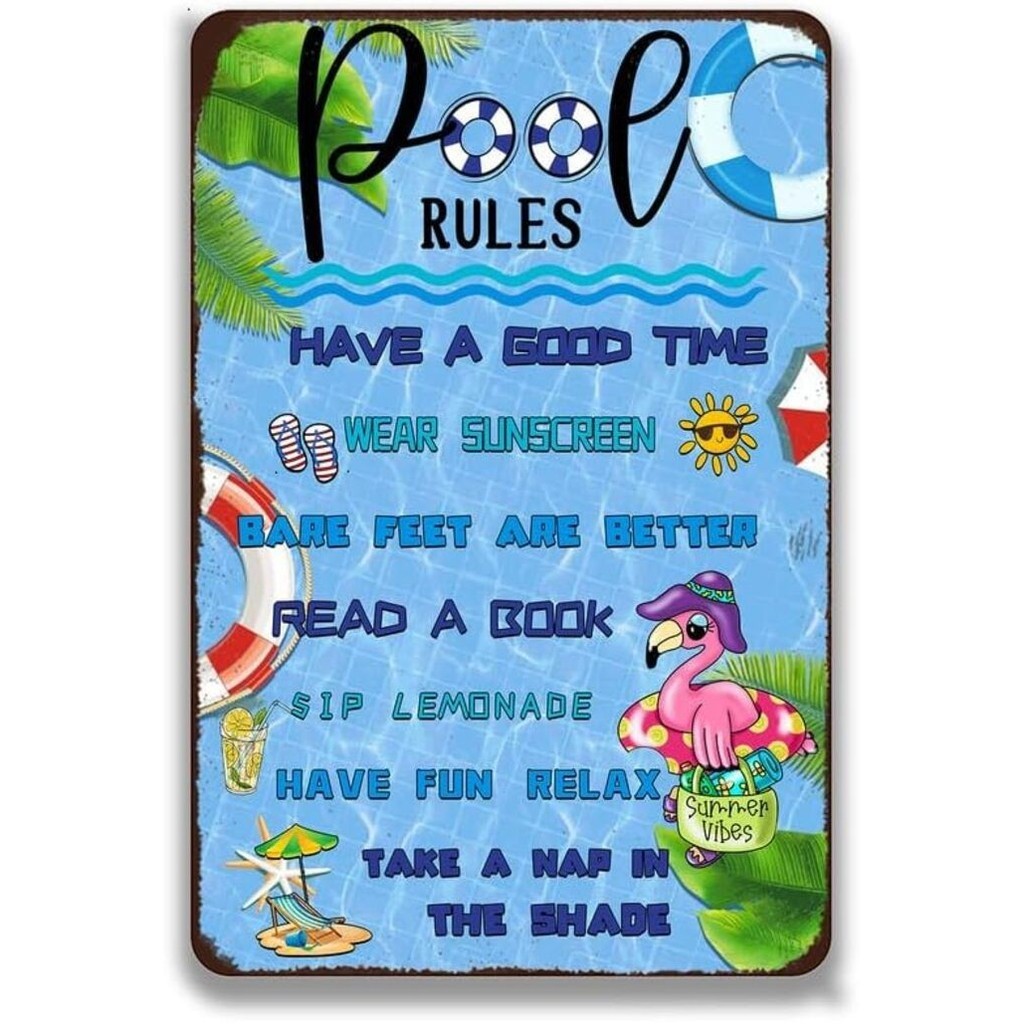 Pool Rules Metal Sign Swimming Pool Indoor/Outdoor Decor Sign for ...