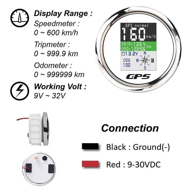 85mm GPS Speedometer Odometer Adjustable Trip ODO COG Voltmeter TFT ...