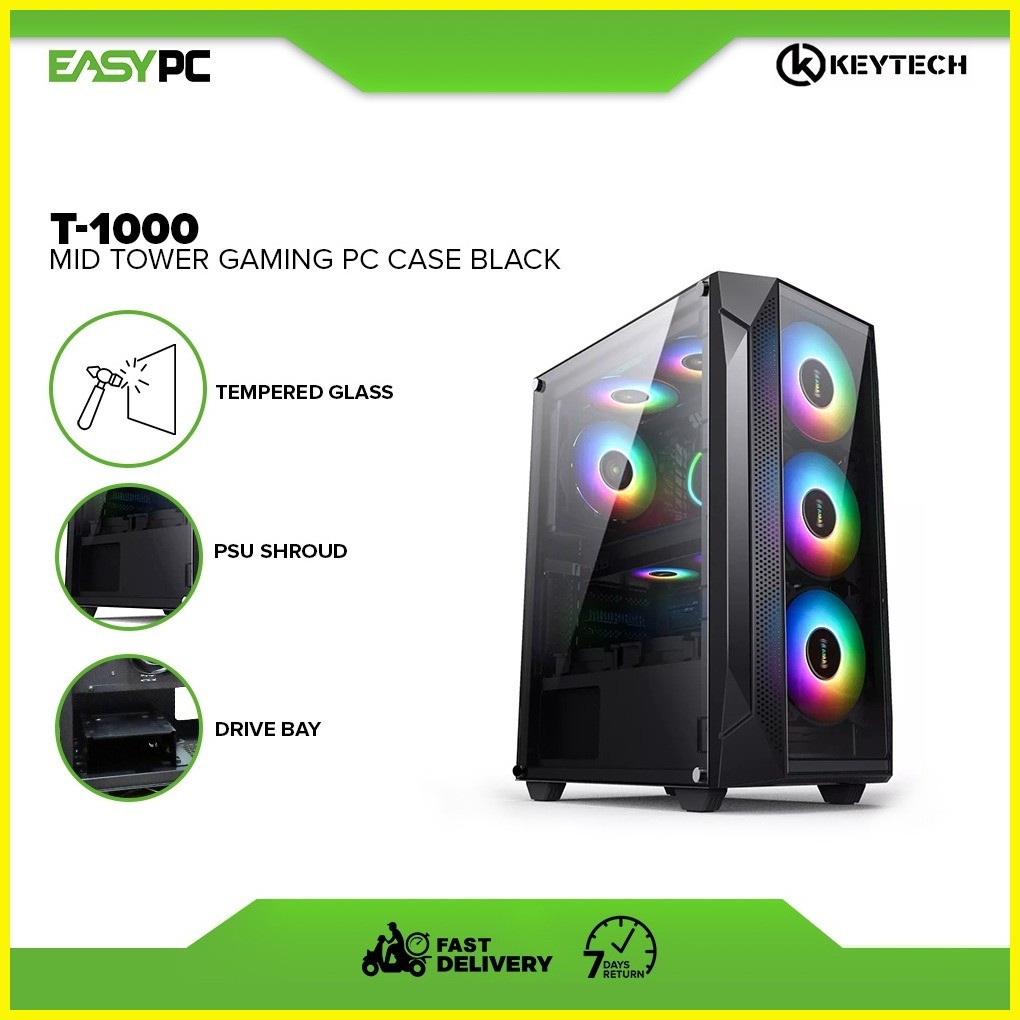 ♀ Keytech T1000 Mid Tower Gaming PC Case Black/White, T1000 Mid Tower ...