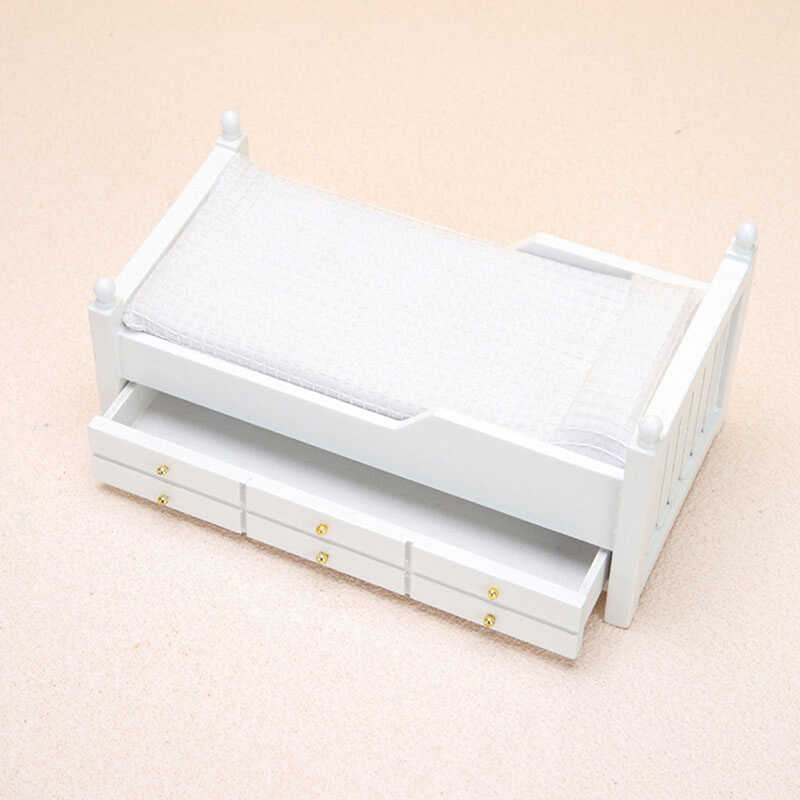Dollhouse 1:12 Miniature White European Single Bed With Drawer Bedroom ...