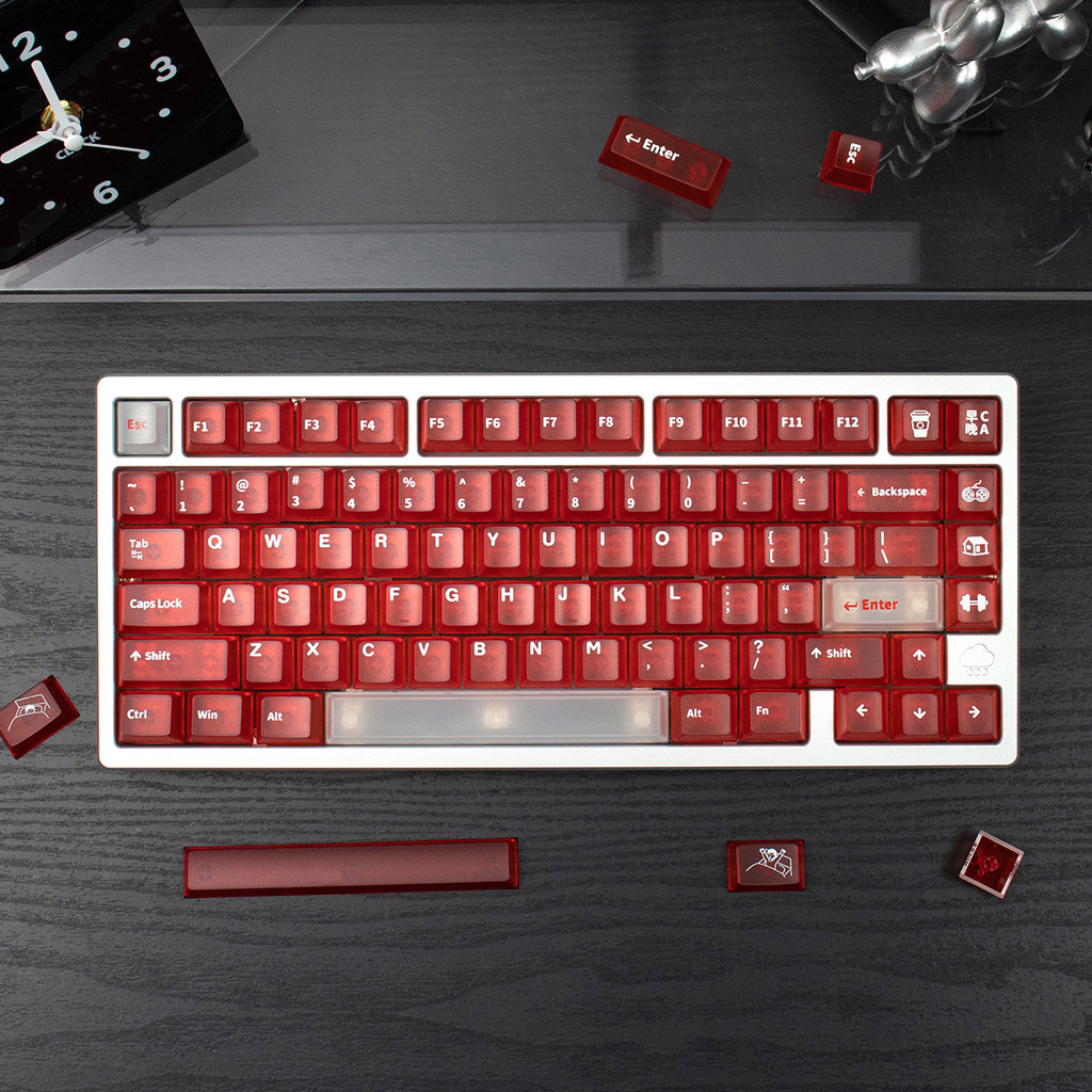 Foggy Transparent White Red Keycaps RGB cherry profile 150 keycap set ...