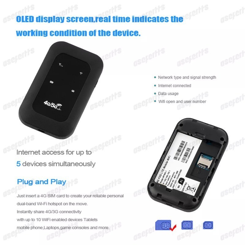 4G/5G LTE WiFi Modem MF800 SIM Card Slot Wireless Travel Hotspot Black ...