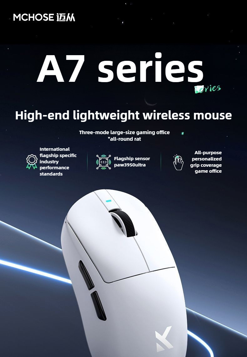 MCHOSE A7 Mouse E-sports Game Three Mode Pro Wireless Bluetooth PAW3395 Lightweight Computer ...