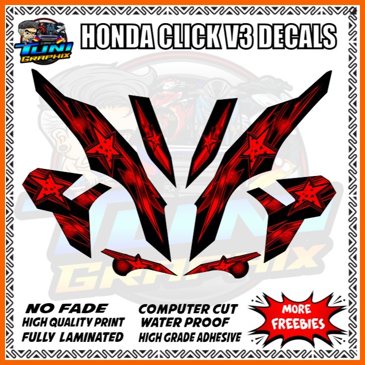 HONDA CLICK 125i V3 / V4 RISING STAR NEW DECALS (BLACK SERIES) | Shopee ...