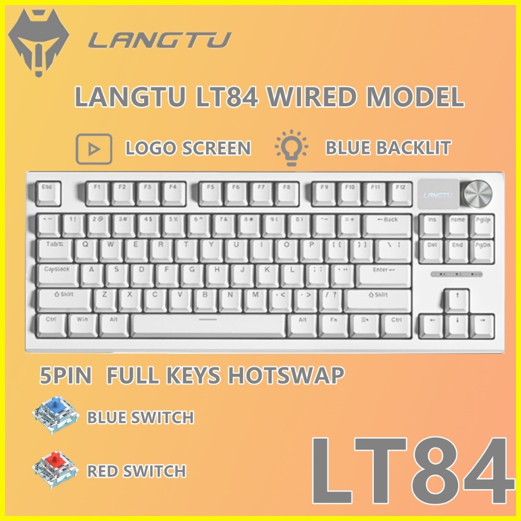 ♙ ๑ LANGTU LT84 Logo Screen 5Pin Hot Swappable White Wired Mechanical ...
