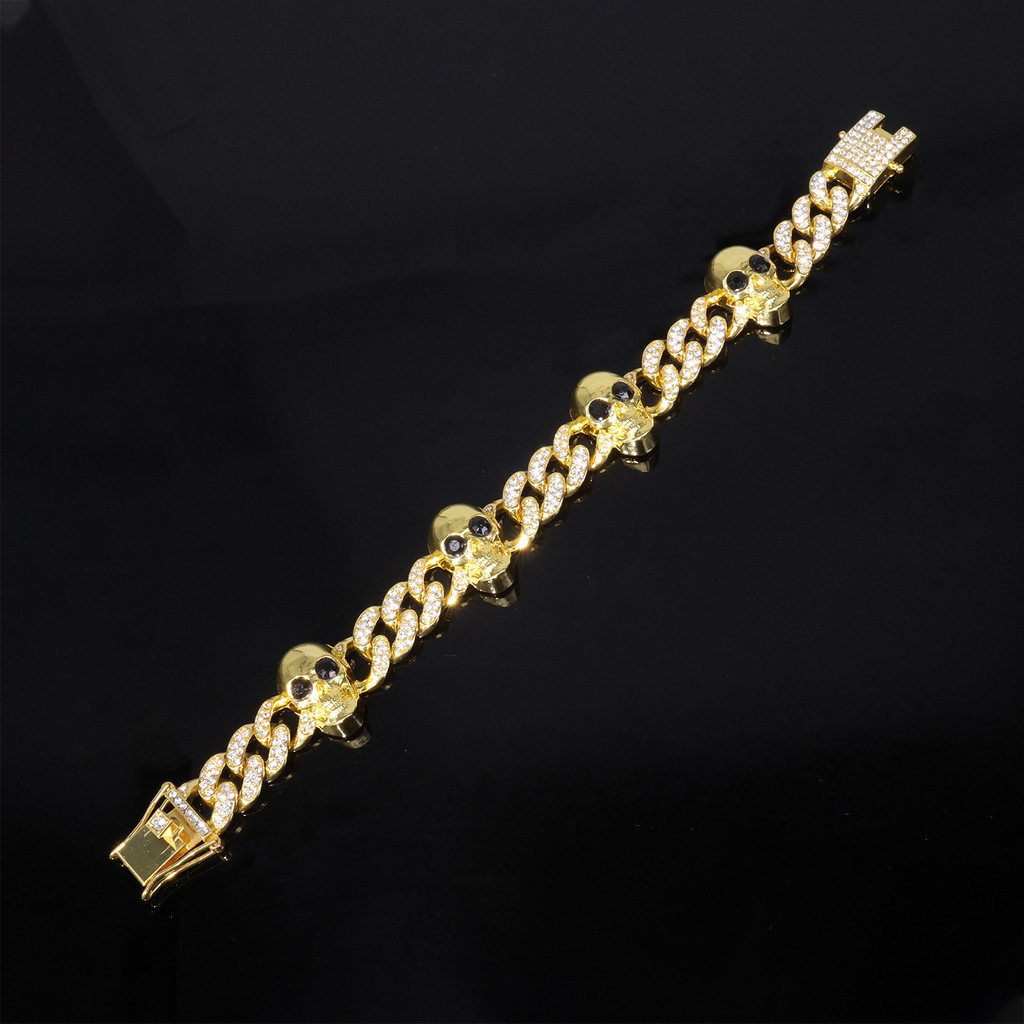 Hip Hop Necklace, Skull Full Diamond Cuban Chain, Men's and Women's ...