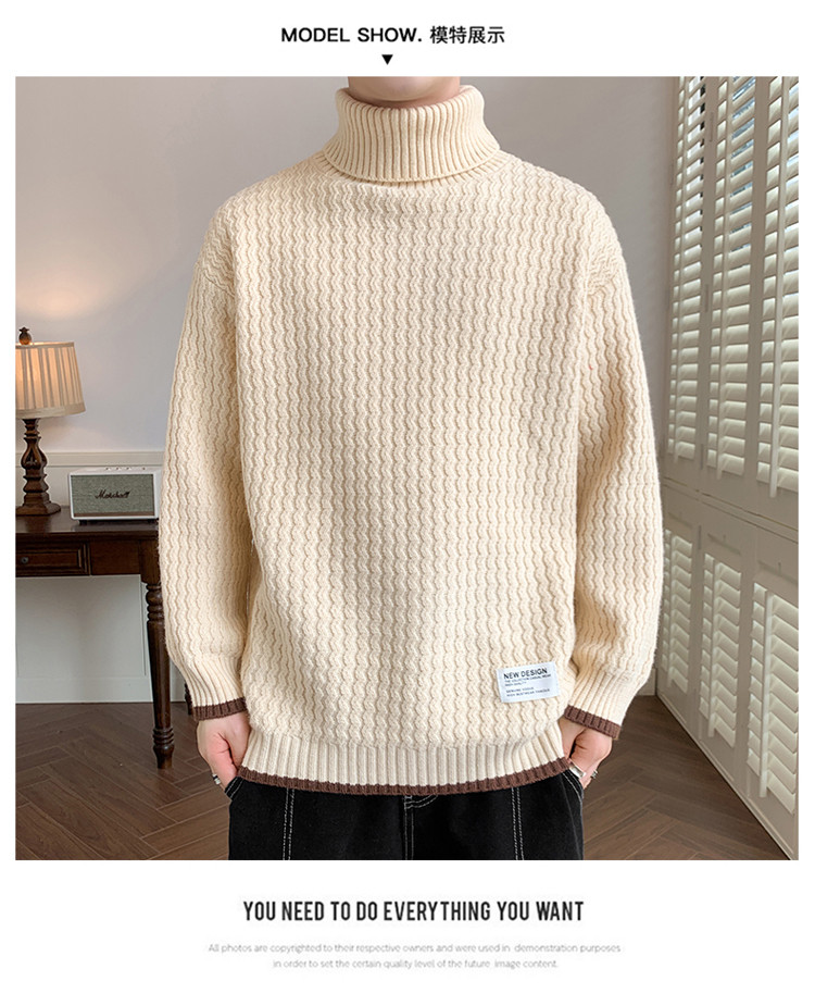 Lapelable Turtleneck Sweater Men's Autumn Winter Knitted Wave Pattern ...