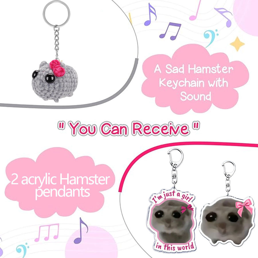 3pcs/set Sad Hamster Keychain with Music Pendant Crochet plush Hamster ...