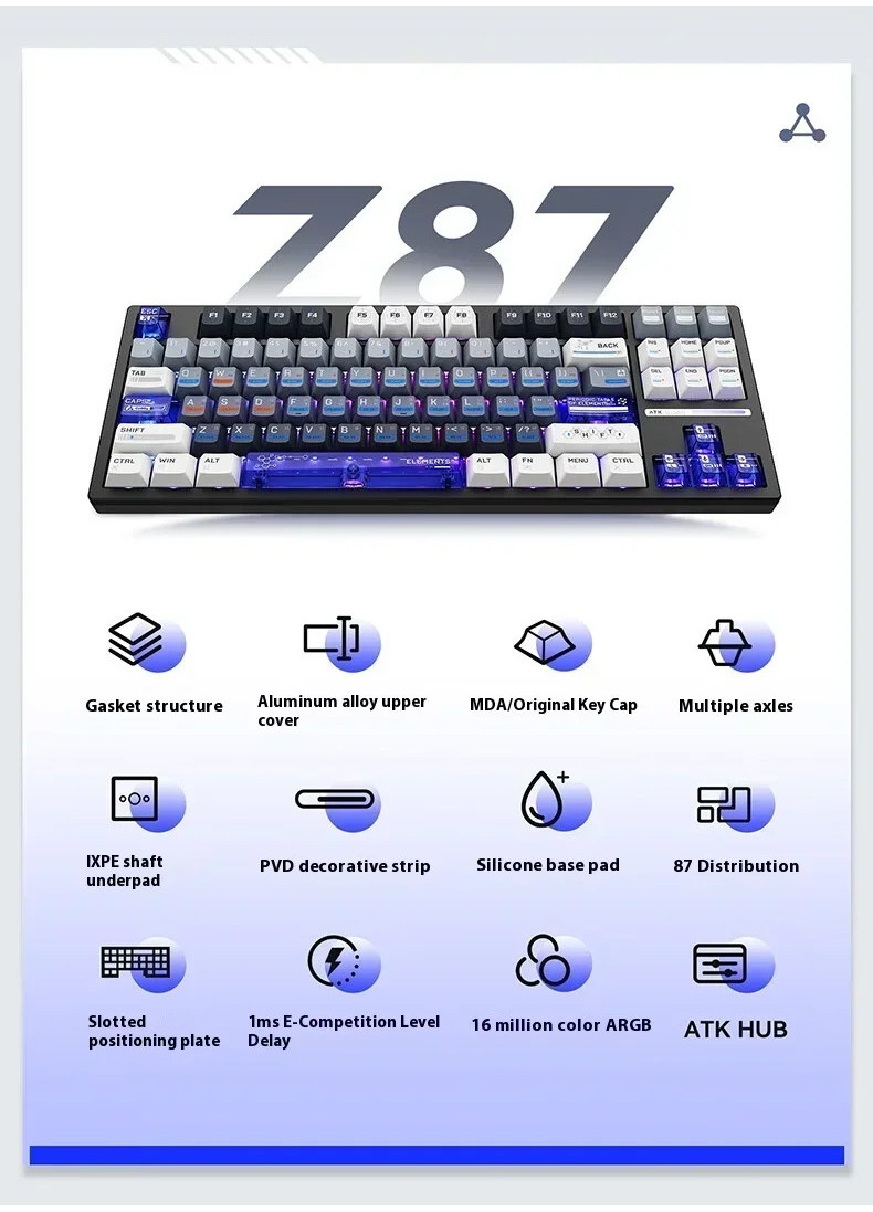 ATK Z87 PRO Mechanical Keyboard Semi Aluminum Alloy Bluetooth Wireless ...