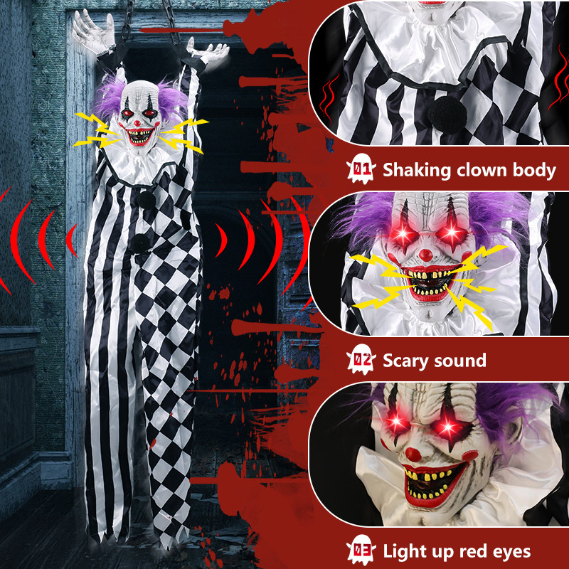 Motion Activated Prop Animatronic Clown/Corpse Hanging Halloween ...