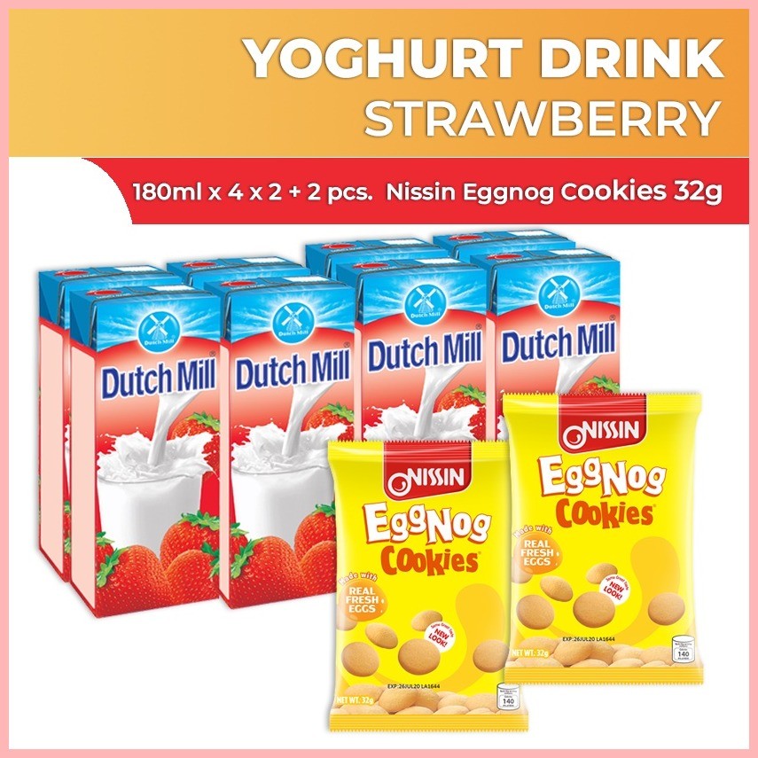 All-In-One Snack Pack: 2 Dutch Mill Yogurt Drink Strawberry 180mL x 4 ...