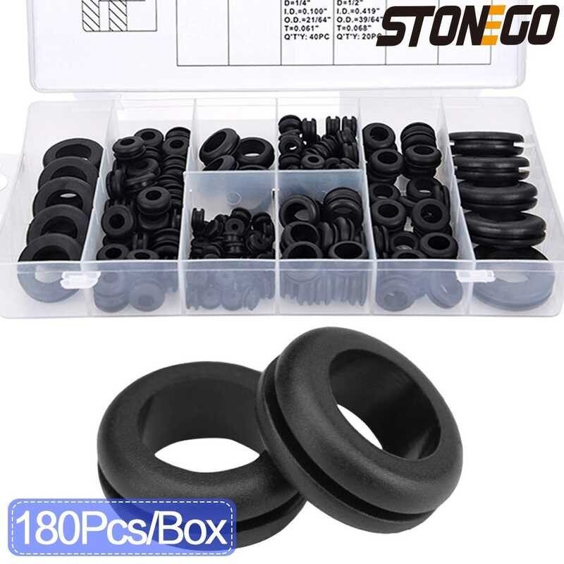 STONEGO 180Pcs/Box Rubber Grommet Kit Grommets For Wiring Assorted Size ...