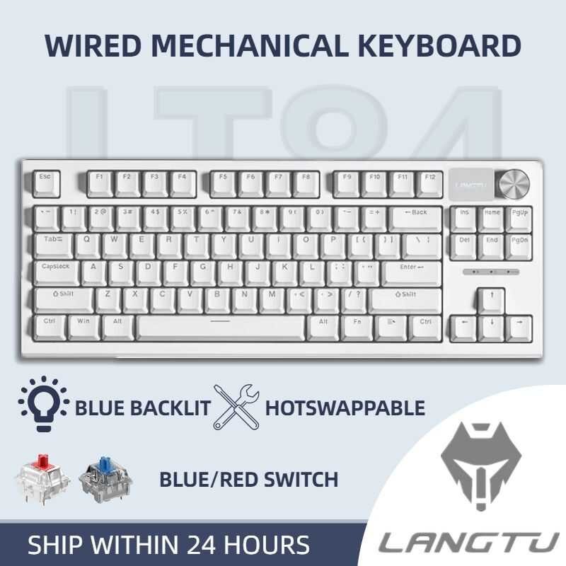 LANGTU Lt84 White Mechanical Keyboard Wired Screen 5Pin Hotswappable ...