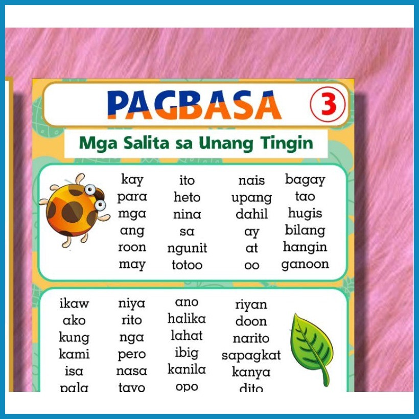 Laminated A4 size Pagbasa Chart, katinig, patinig, abakada, panimulang ...