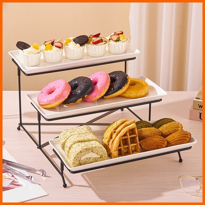 3-Tier Rectangular Serving Platter Serving Plate Set with Rack Cupcake ...