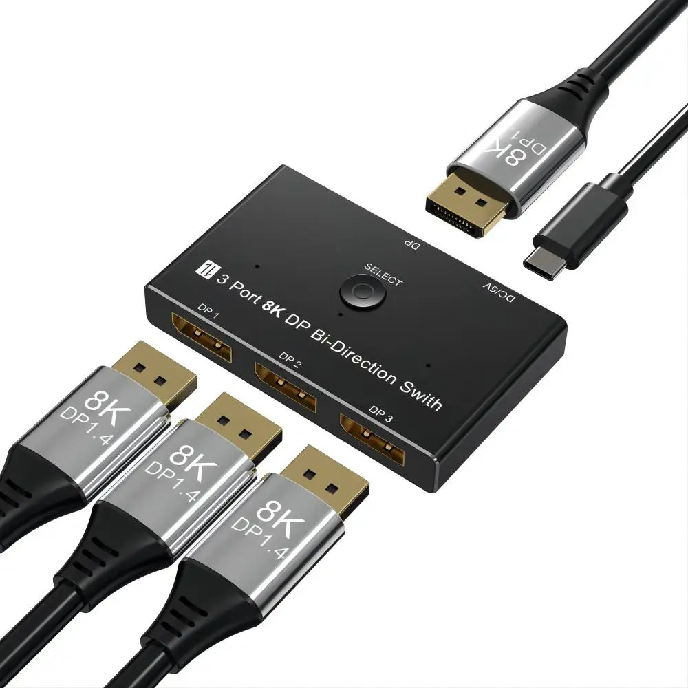 Bi-Direction 8K DisplayPort Switch 3 in 1 Out DP 1.4 8K Splitter 1x3 ...