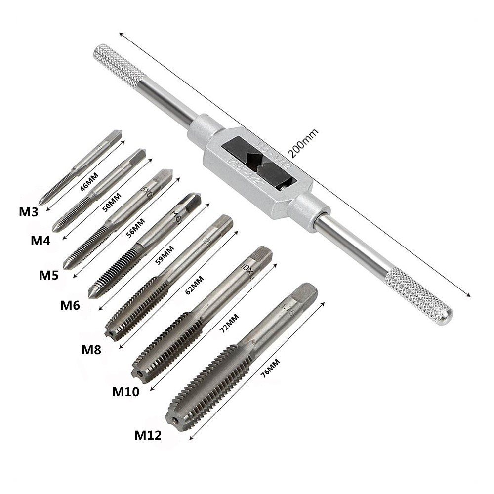 8PCS Tool Set Hand Tap Threading Original Hand Top Screw Threader Drill ...