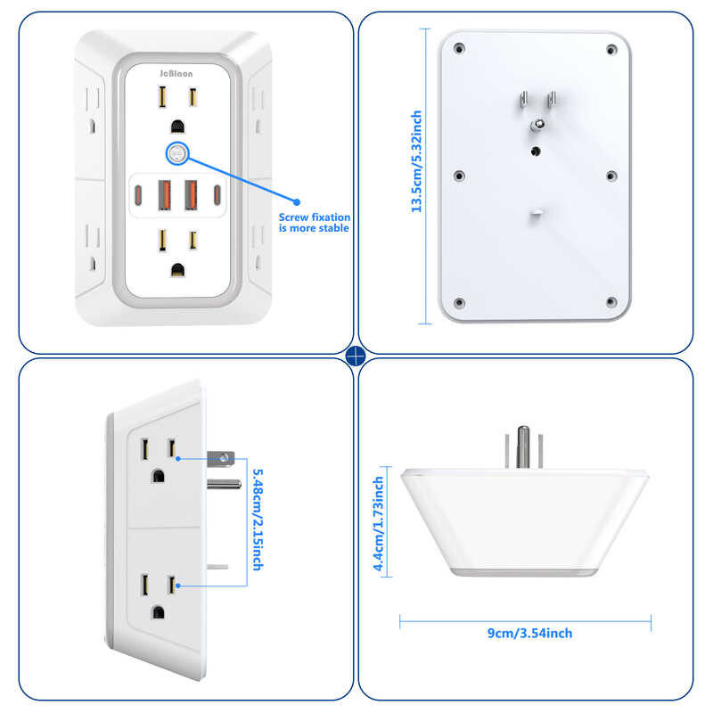 Plug US Power Strip with 6 AC Outlets 4 USB Port(2 Type C), Multi Wall Socket Universal Network ...