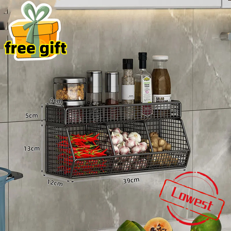 Kitchen Condiments Organizer Rack Wall Hanging Seasoning Storage Onion ...