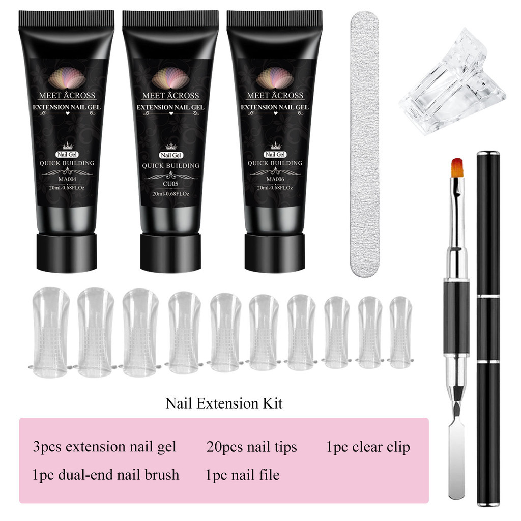 MEET ACROSS 3 Colors Quick Building Nail Extension Gel Polish Kit ...