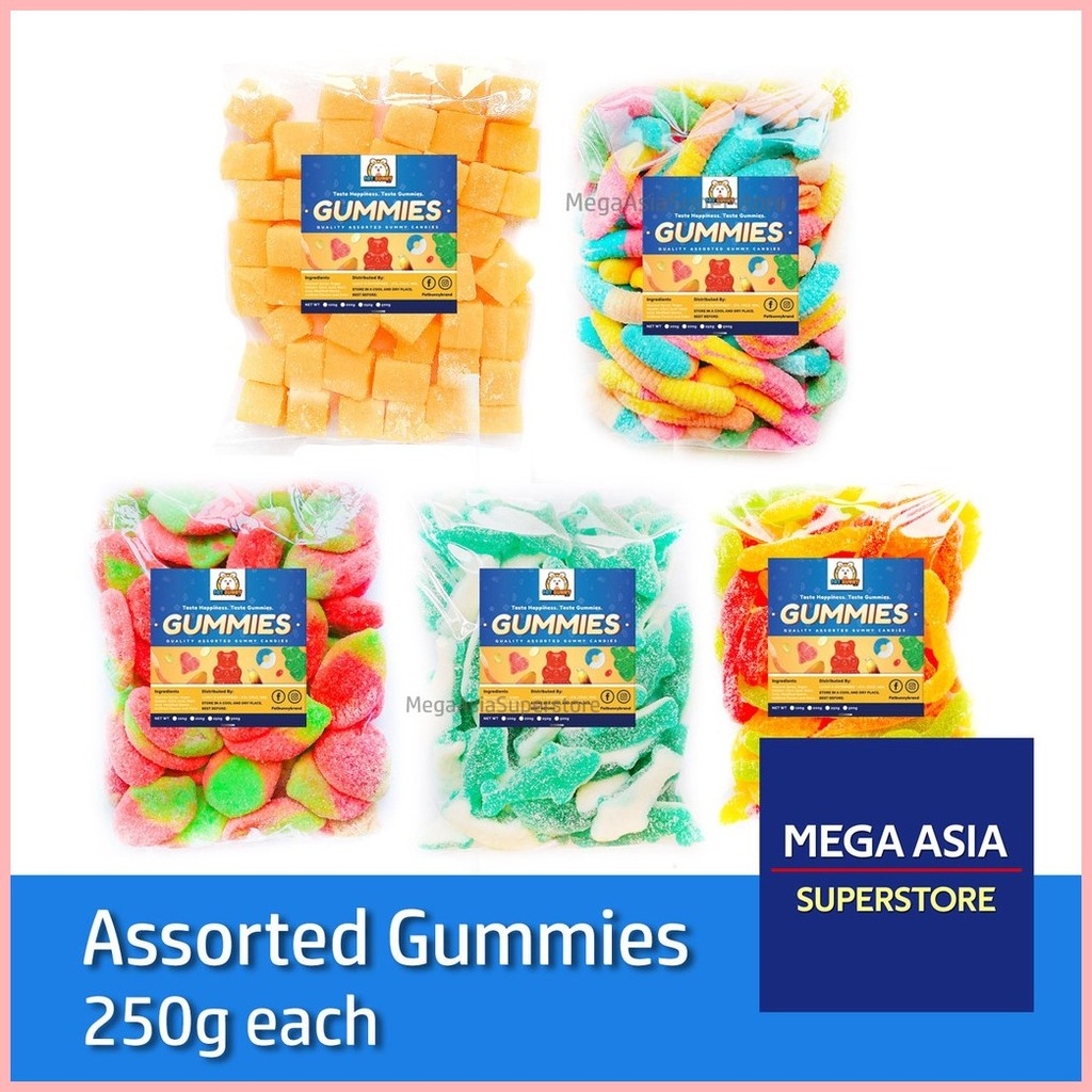 Mega Asia Gummy Set 5 PACKS: Gummy Sour Worm, Mango Cube, Strawberry ...