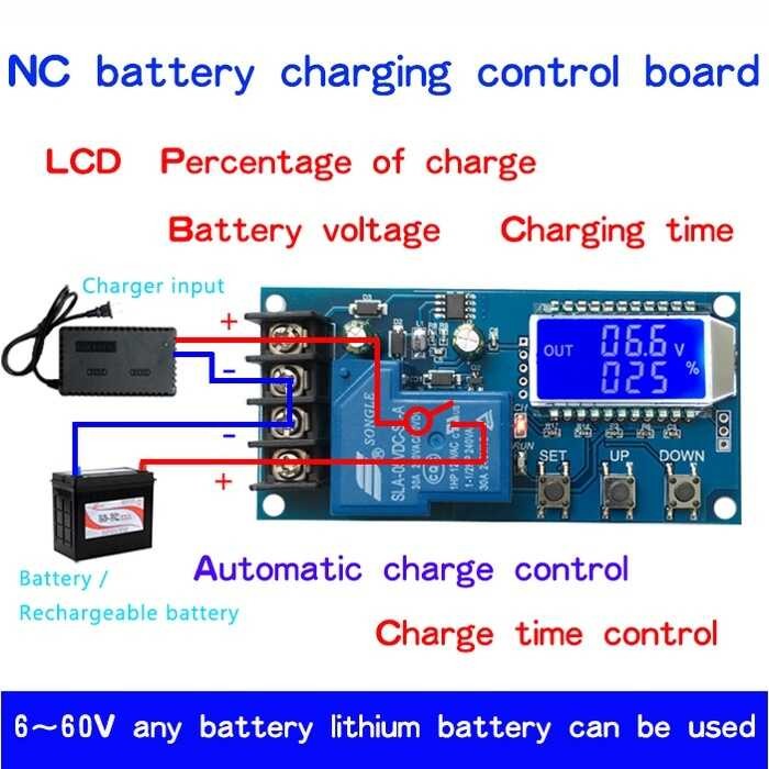 30A 6-60V Lead-Acid Lithium Battery Charger Control Module Automatic Overcharge Protection ...