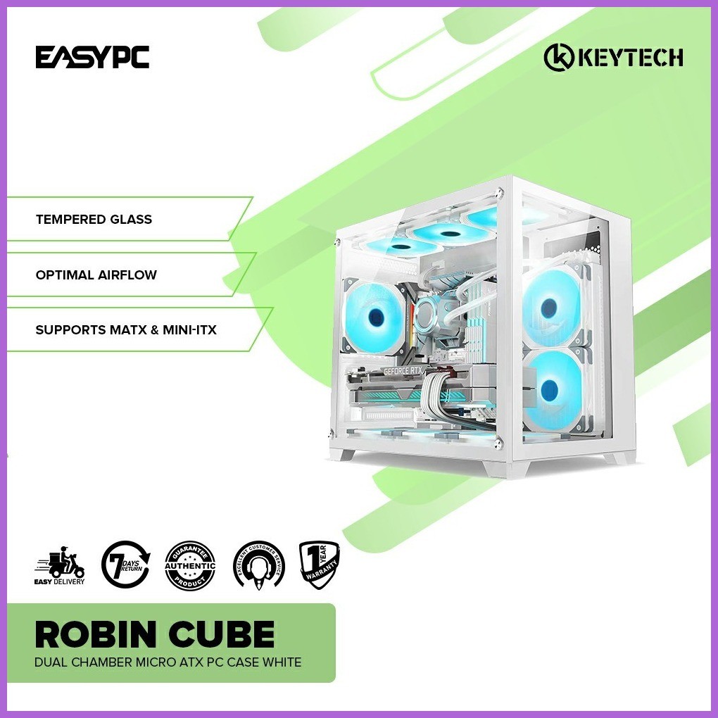 EasyPC| Keytech Robin Cube Dual Chamber PC Case| Micro ATX| Black and ...