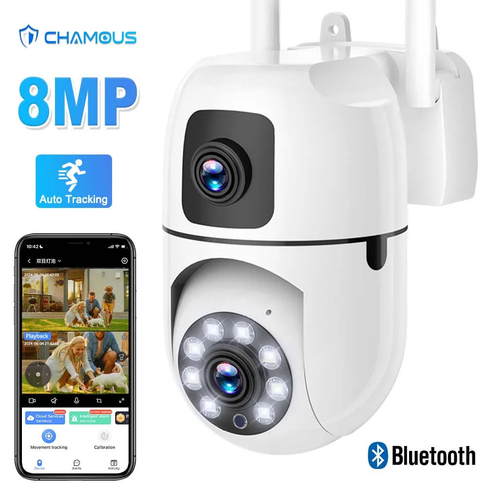 4K 8Mp Wifi Camera Lens Dual Screen PTZ CCTV Mini Autotrack Baby ...