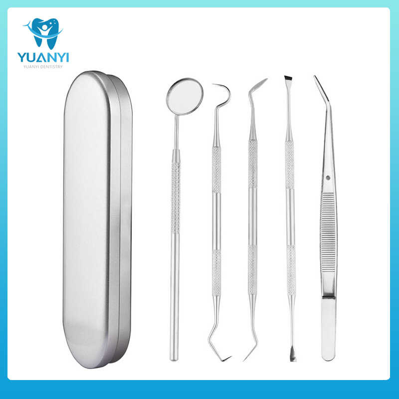 Set Stainless Tooth Cleaning T Mouth Mirror Tweezers Probe Dental Kit ...