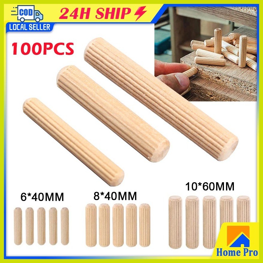 100PCS Wooden Doweling Jig Kit Round Grooved Fluted Solid Wood Pins ...