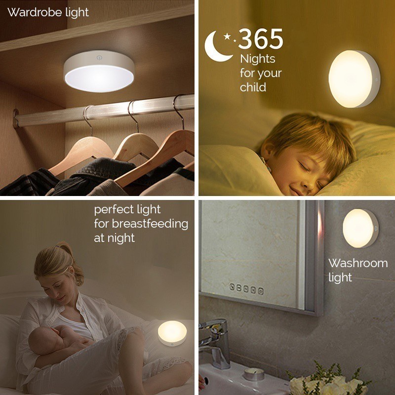 HOKEMP USB Rechargeable Stick on Push Night Light Mini Tap LED Lamp ...