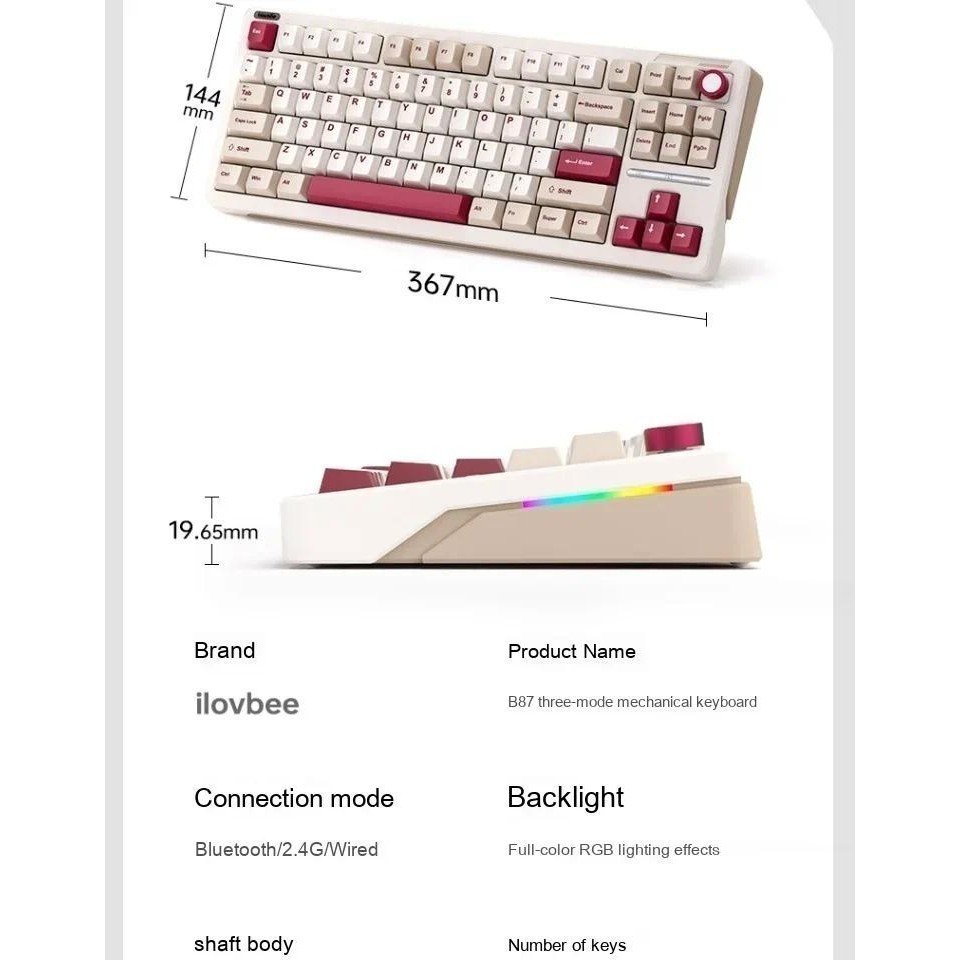 ILovbee B87 Wireless Bluetooth Mechanical Keyboard Linear Silent TKL ...