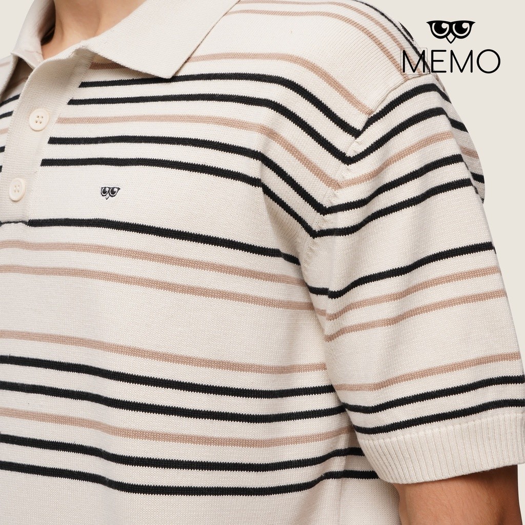 Memo Textured Striped Polo With Hem Band For Men (Cream) | Shopee ...