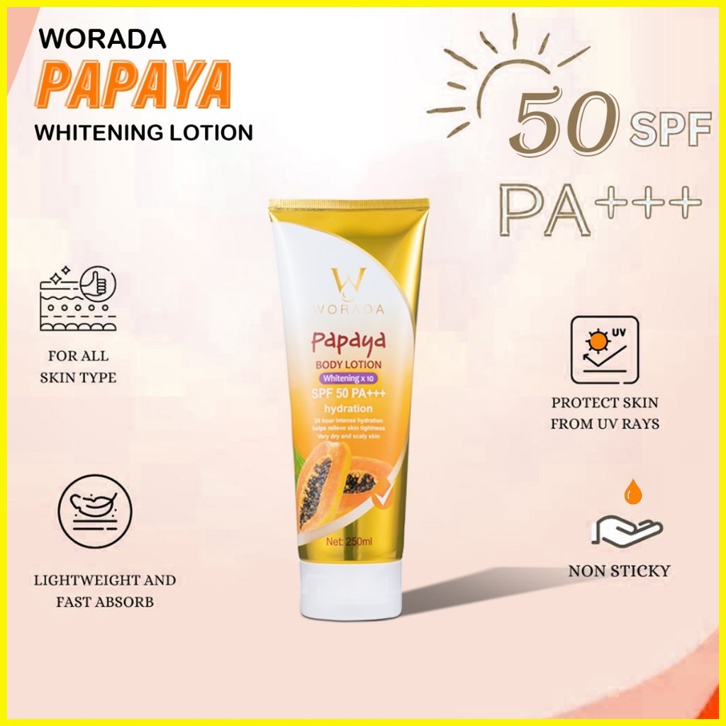 WORADA Whitening X10 SPF 50 PA+++ Papaya Lotion Gluta Acid And Papaya ...