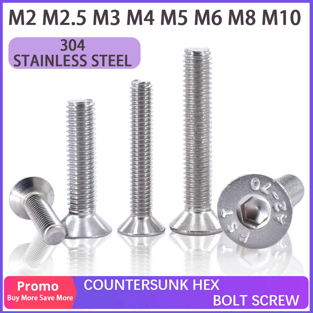 63 M2 3 M2.5 M3 M4 M5 M6 M8 M10 304 Stainless Steel Allen Countersunk Flat Wafer Head Screw ...