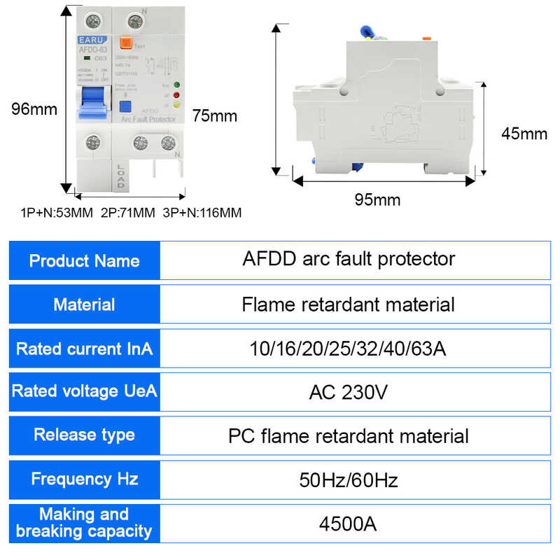 Fault AFDD Arc Protector Breaker Main Switch RCBO MCB Short Circuit Leakage Overload Protection ...