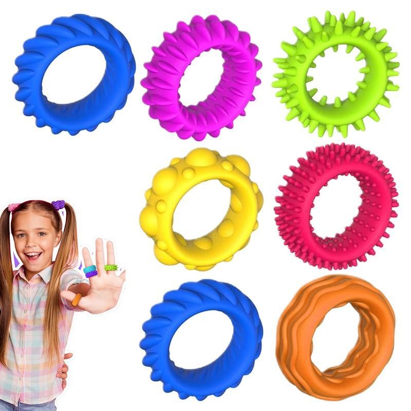 Relief Toys Set Of 6 Spiky Sensory Finger Rings Silent Stress Reducer ...