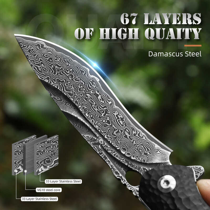 Damascus Vg10 Steel Folding Tactical Pocket Self Defense Camping EDC ...