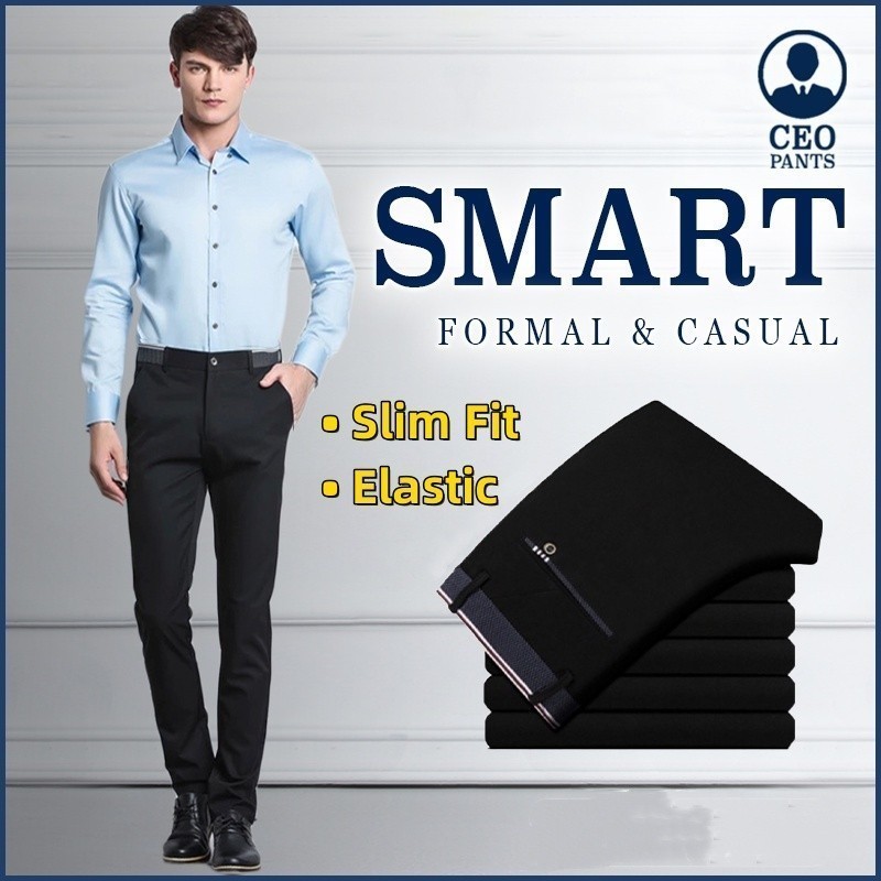 【Ready Stock】 Men's Black Slacks Business Office Formal Stretchable ...