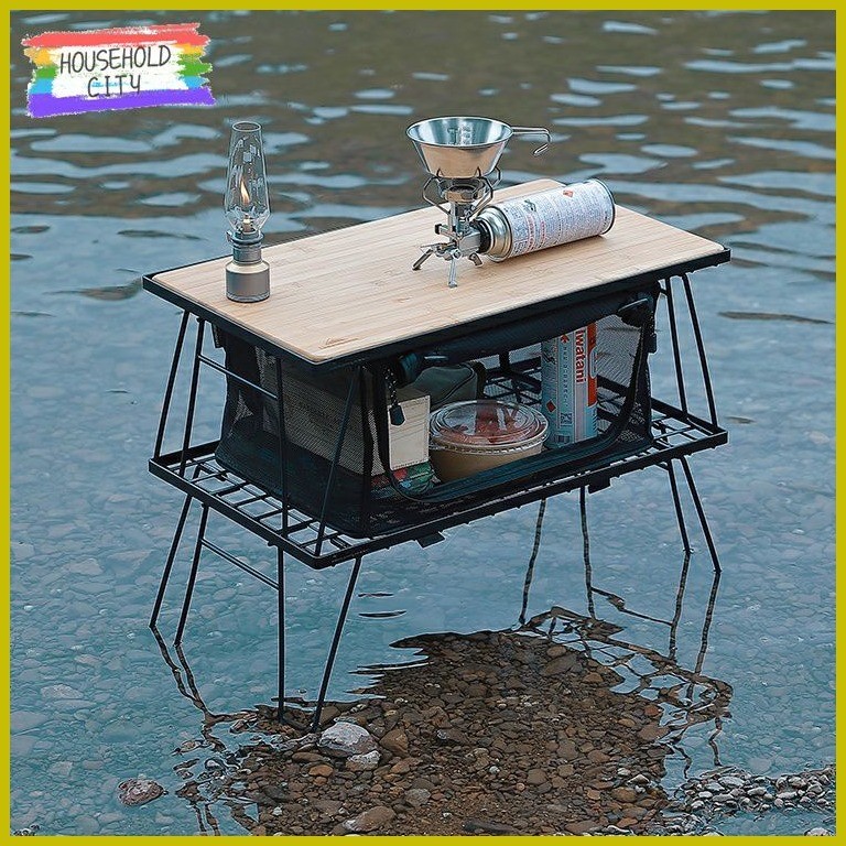 Multipurpose Camping Black Steel Table Stacking Storage Rack Foldable ...