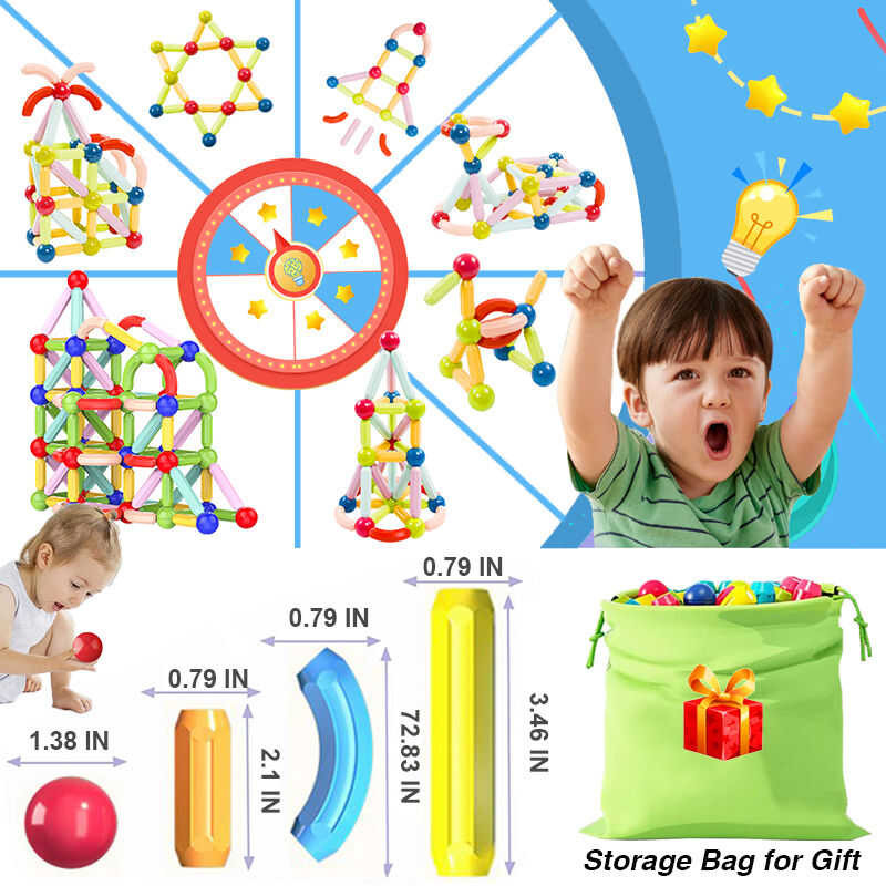 Magnet Kids Construction Set Magnetic Balls and Rods Sticks Building ...