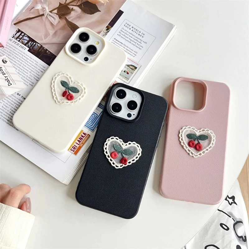 Rose red embroidered handmade cherry Phone Case For iPhone 16 Pro Max ...