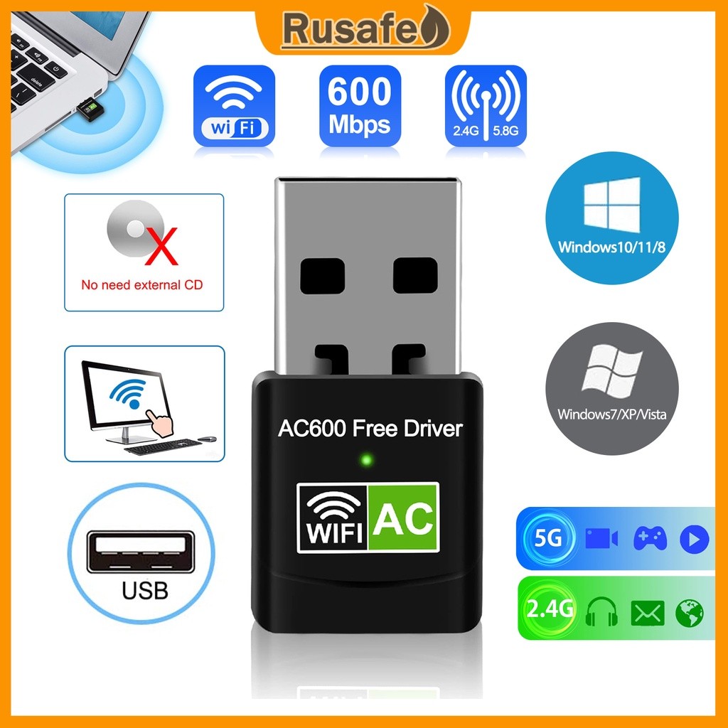 Local Ship】600Mbps USB Wifi Dongle, Wireless WiFi Adapter 2.4G/5GHz PC ...