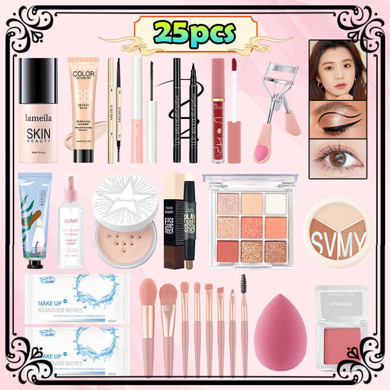 25Pcs Beginner's Makeup Set Full Foundation + 9 Colors Eyeshadow ...
