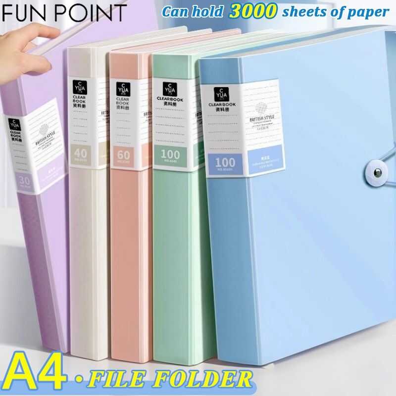 FUN POINT Clear Book Long/A4 Folder Expanding File Folder Paper Storage ...