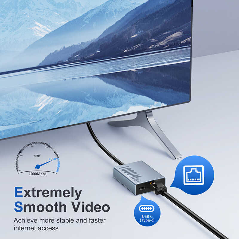 1000Mbps ELECTOP USB C Adapter Chromecast with Google TV Type-C to RJ45 ...